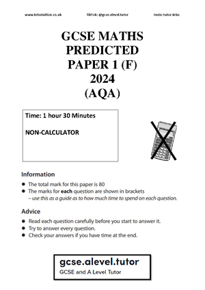 2024 Predicted AQA Maths Paper 2 (F) MS - Studocu