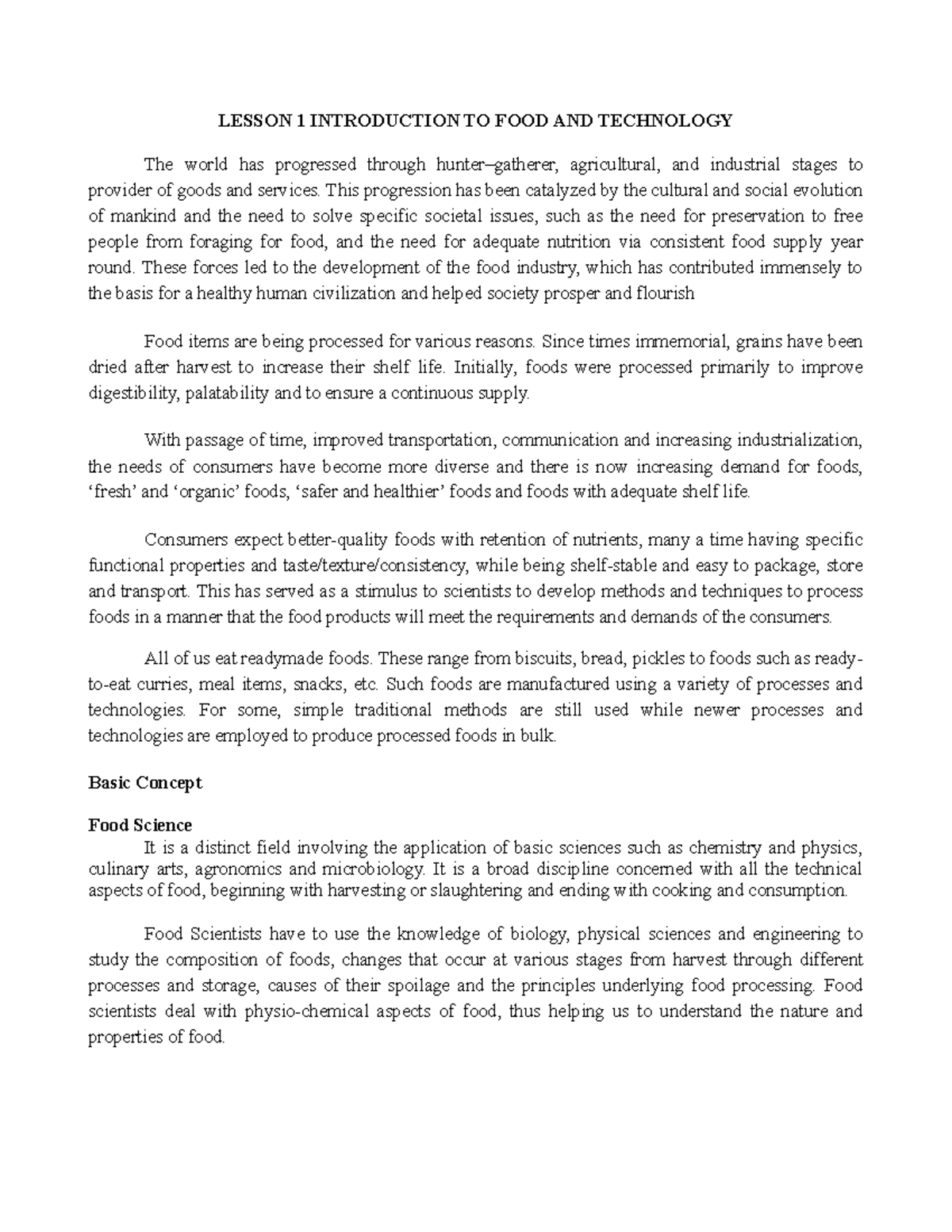 introduction for food and technology - LESSON 1 INTRODUCTION TO FOOD ...
