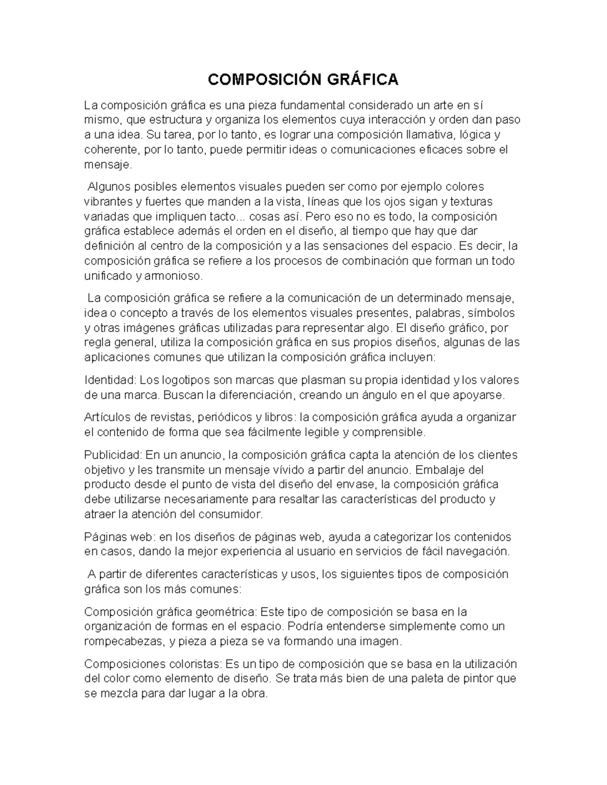 Composición Gráfica - COMPOSICIÓN GRÁFICA La composición gráfica es una ...