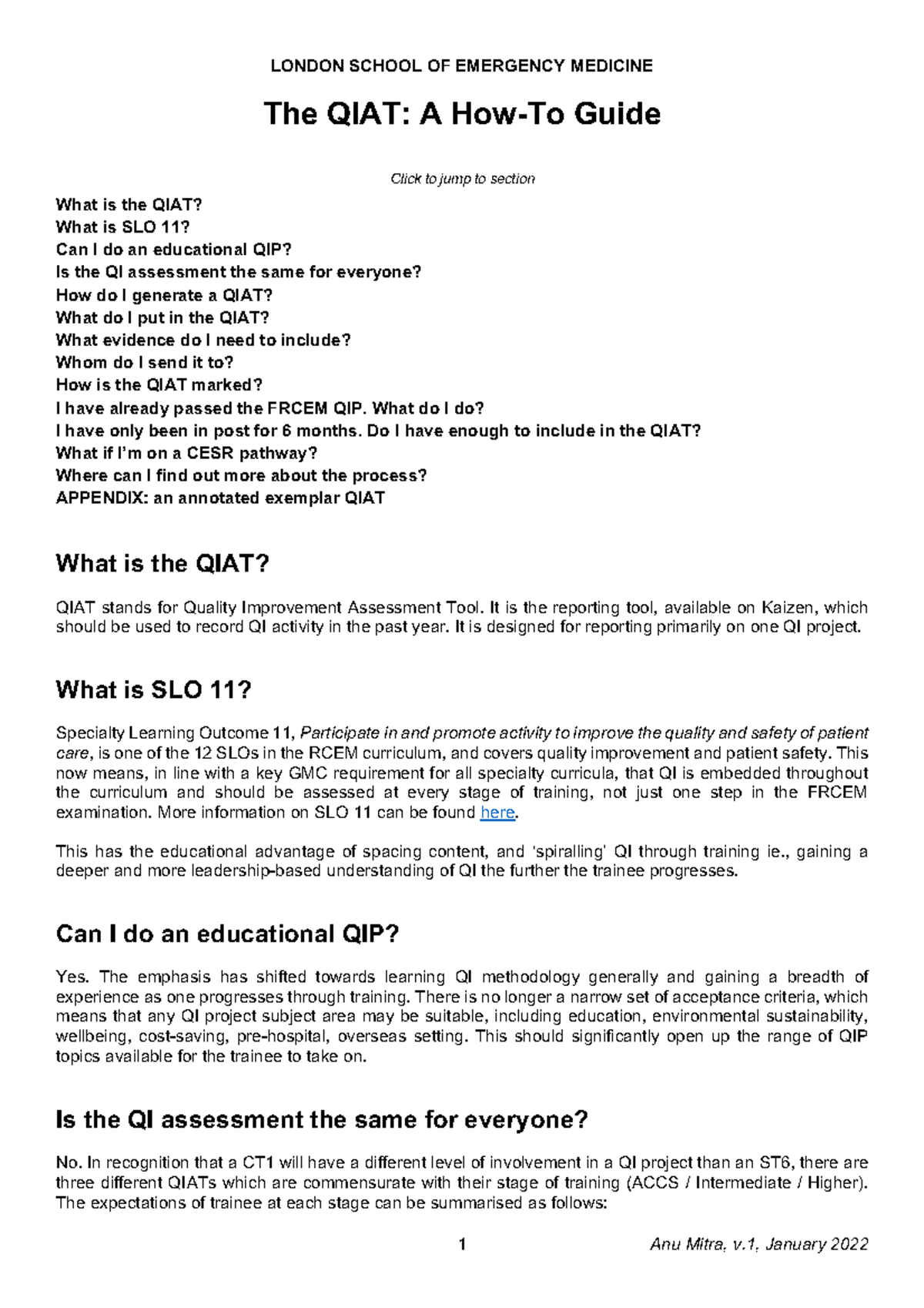 London QIAT How-To Guide v.1 - LONDON SCHOOL OF EMERGENCY MEDICINE The ...