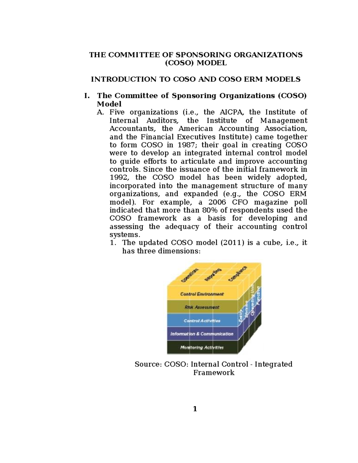 Business Environment and Concepts - COSO - THE COMMITTEE OF SPONSORING ...