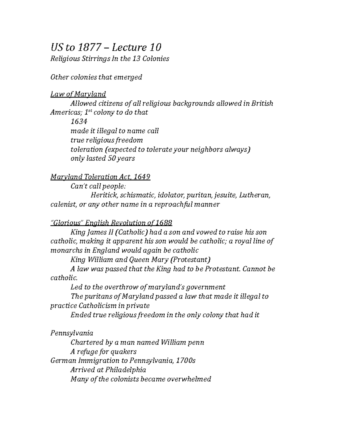 US to 1877 – Lecture 10 - HIS-1111 Dr. Ritter - US to 1877 – Lecture 10 ...
