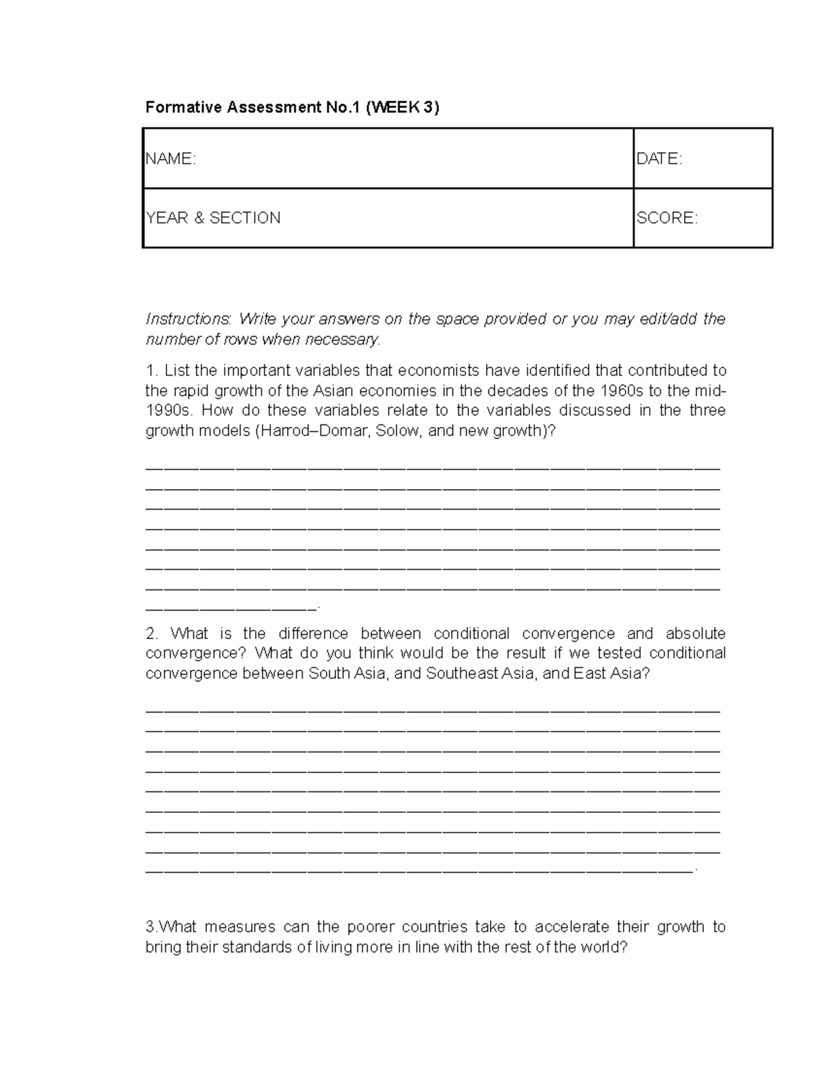 Asian Economic Growth Formative Assessment - Formative Assessment No ...
