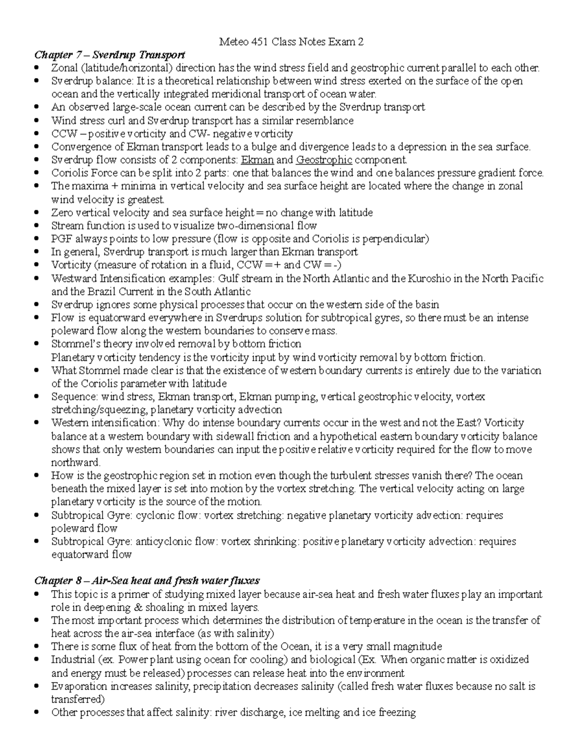 Meteo 451 Class Notes Exam 2 - Meteo 451 Class Notes Exam 2 Chapter 7 ...