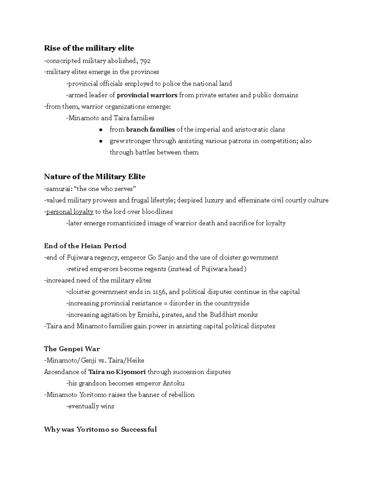 Japanese History Notes 6 - Rise of the military elite -conscripted ...