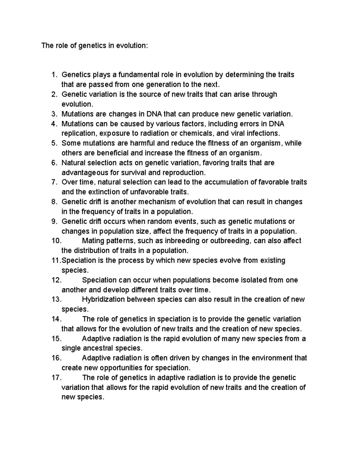 The role of genetics in evolution - The role of genetics in evolution ...