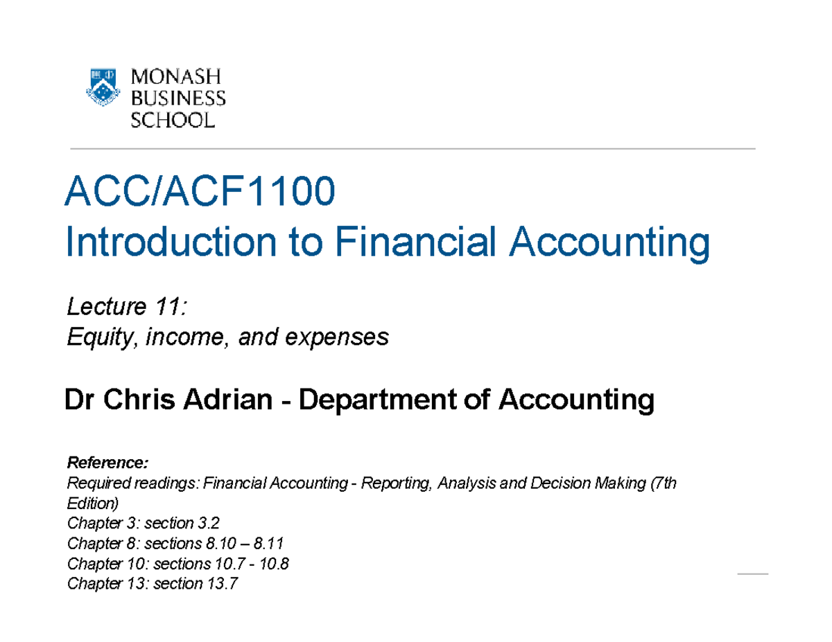 Acc 11 - week 11 (final week) lecture ~ equity - ACC/ACF Introduction ...