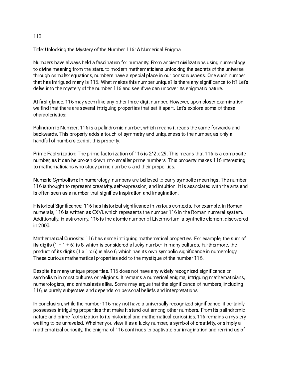 D (33) - Facts - 116 Title: Unlocking the Mystery of the Number 116: A ...