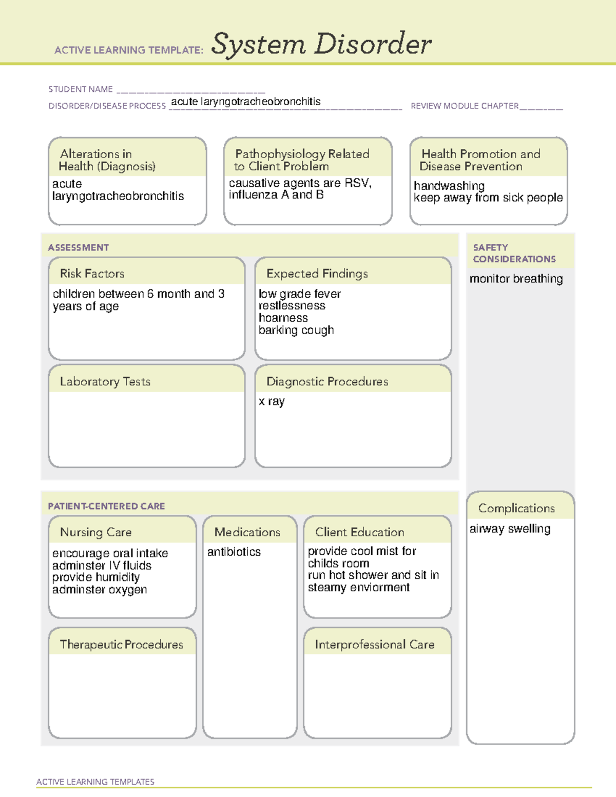 Laryngotracheobronchitis - ACTIVE LEARNING TEMPLATES System Disorder ...