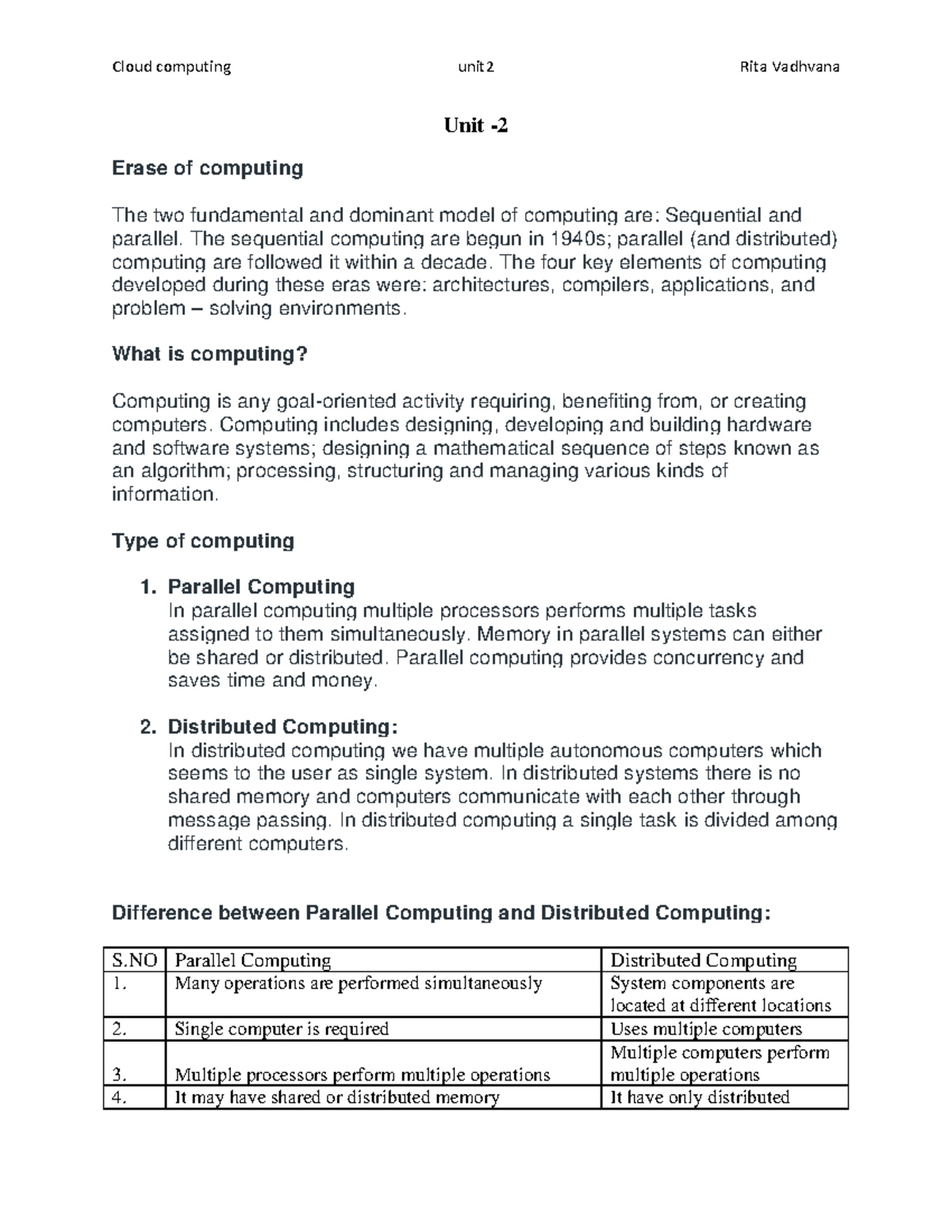 Unit-2 - cloud computing - Unit - ####### Erase of computing ...