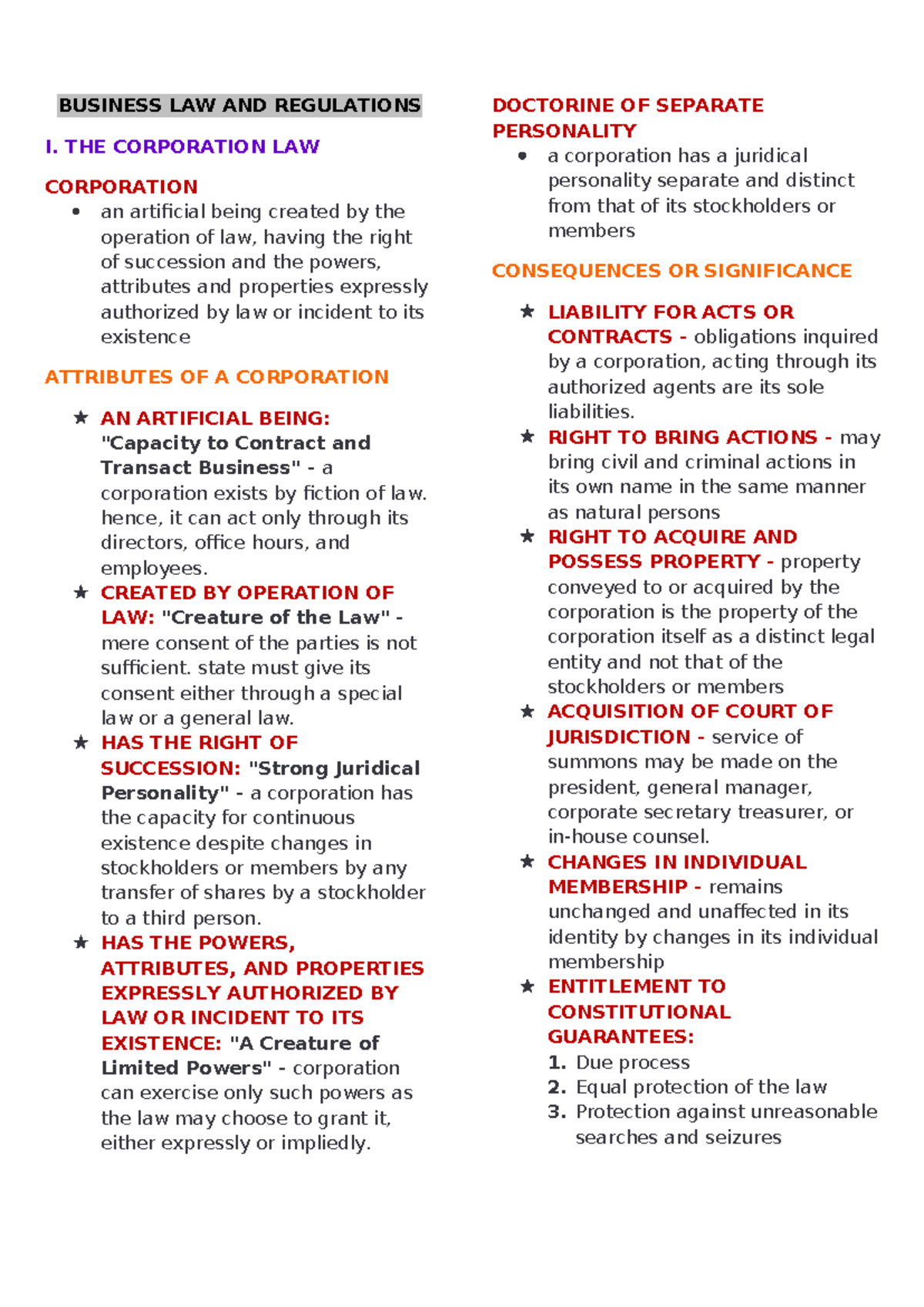 Business Laws & Regulations - THE CORPORATION LAW - BUSINESS LAW AND ...