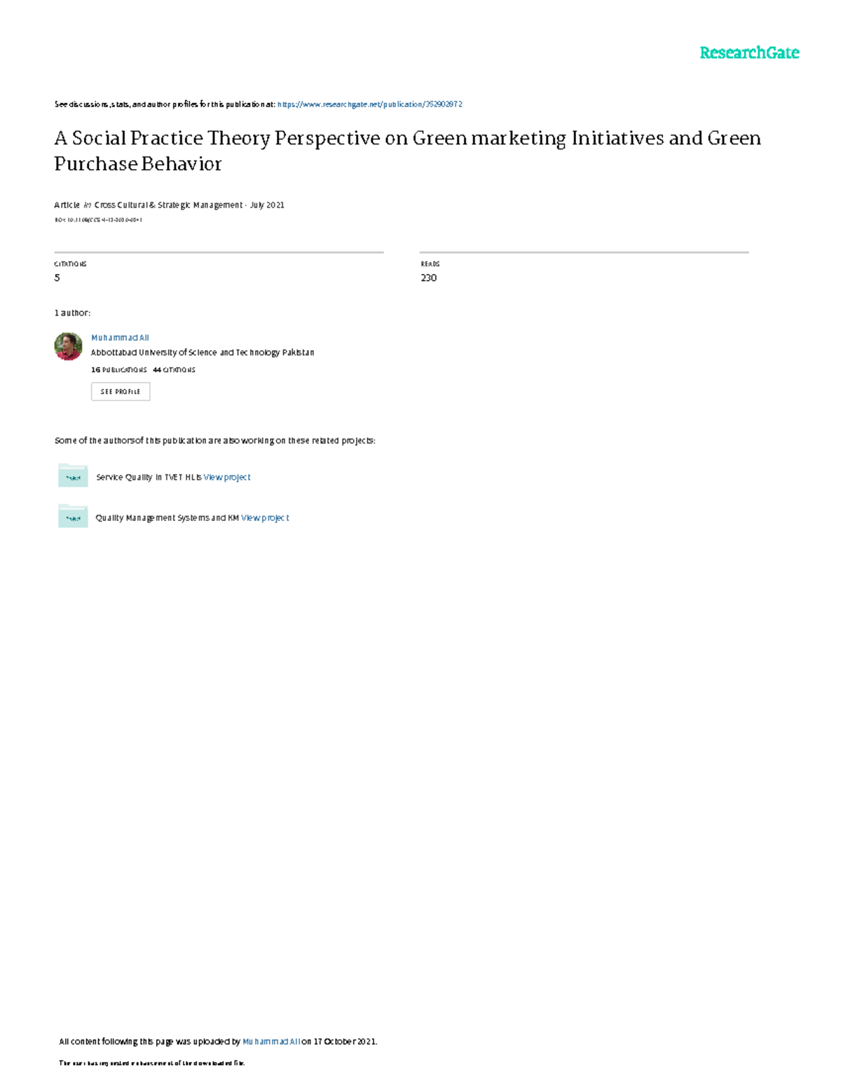 ASocial Practice Theory Perspectiveon Greenmarketing Initiativesand ...