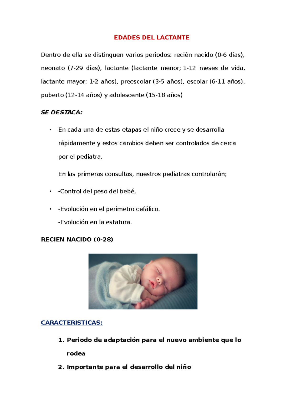 Edades DEL Lactante - TRABAJO - EDADES DEL LACTANTE Dentro de ella se ...