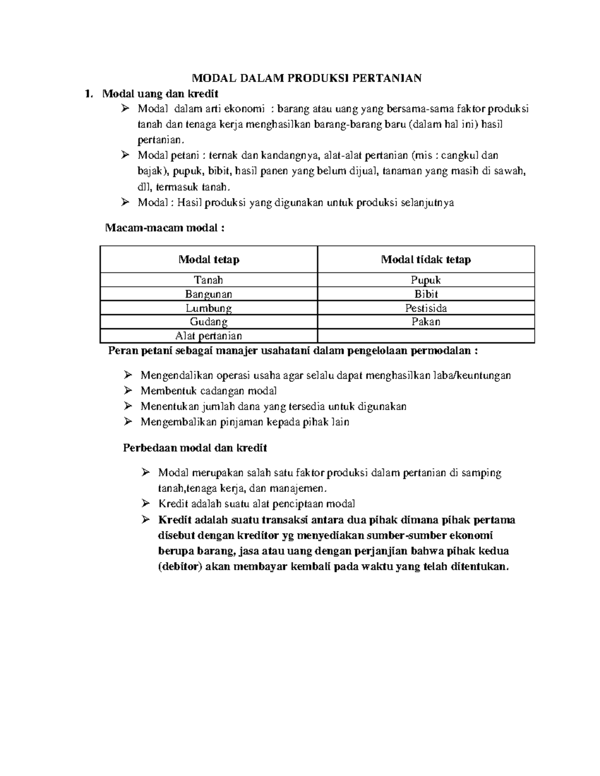 Modal Dalam Produksi Pertanian - MODAL DALAM PRODUKSI PERTANIAN Modal ...