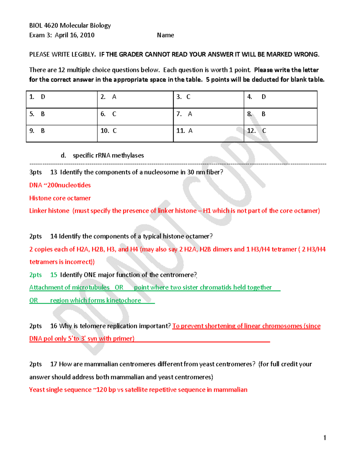 Exam 3 2010 - practice quesations - Exam 3: April 16, 2010 Name PLEASE ...