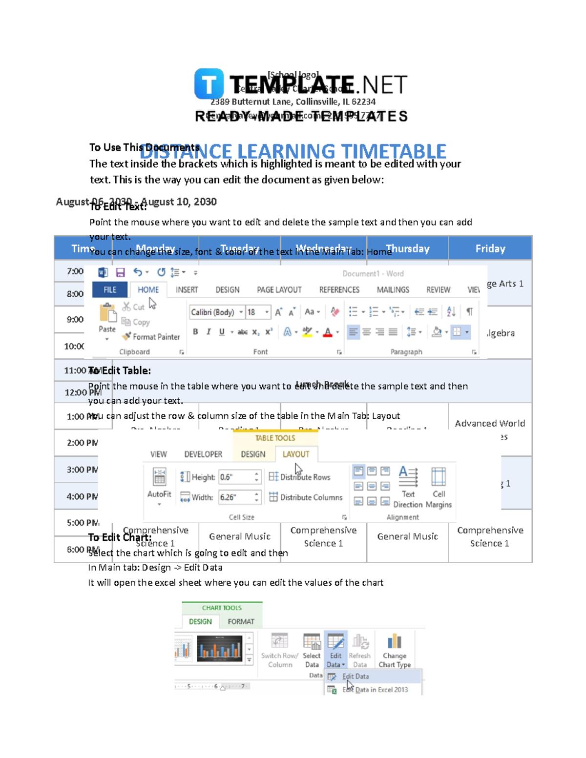 Distance Learning Timetable Template - [School logo] Central Valley ...