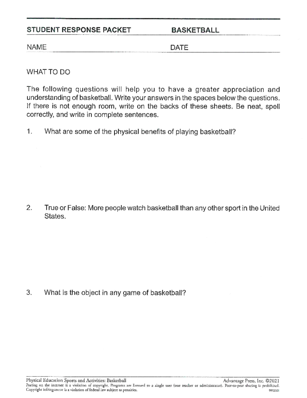 Kami Export - Basketball 22 - STUDENT RESPONSE PACKET BASKETBALL NAME ...