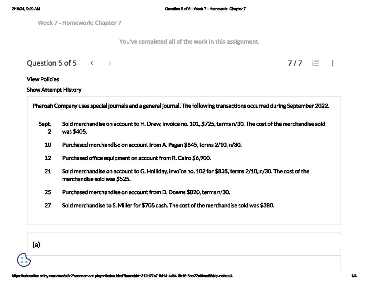 Week 7 homework question 5 Special journals sales and purchase - ACC 100 - Studocu