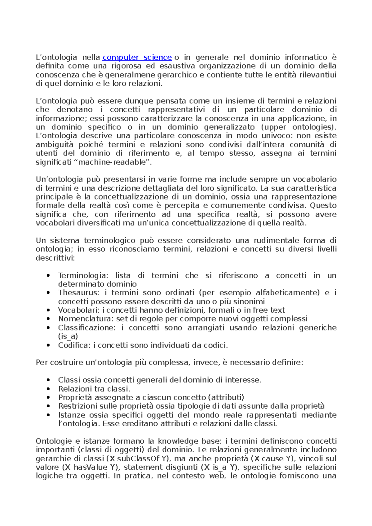 Web semantico e ontologie - L’ontologia nella computer science o in generale nel dominio ...