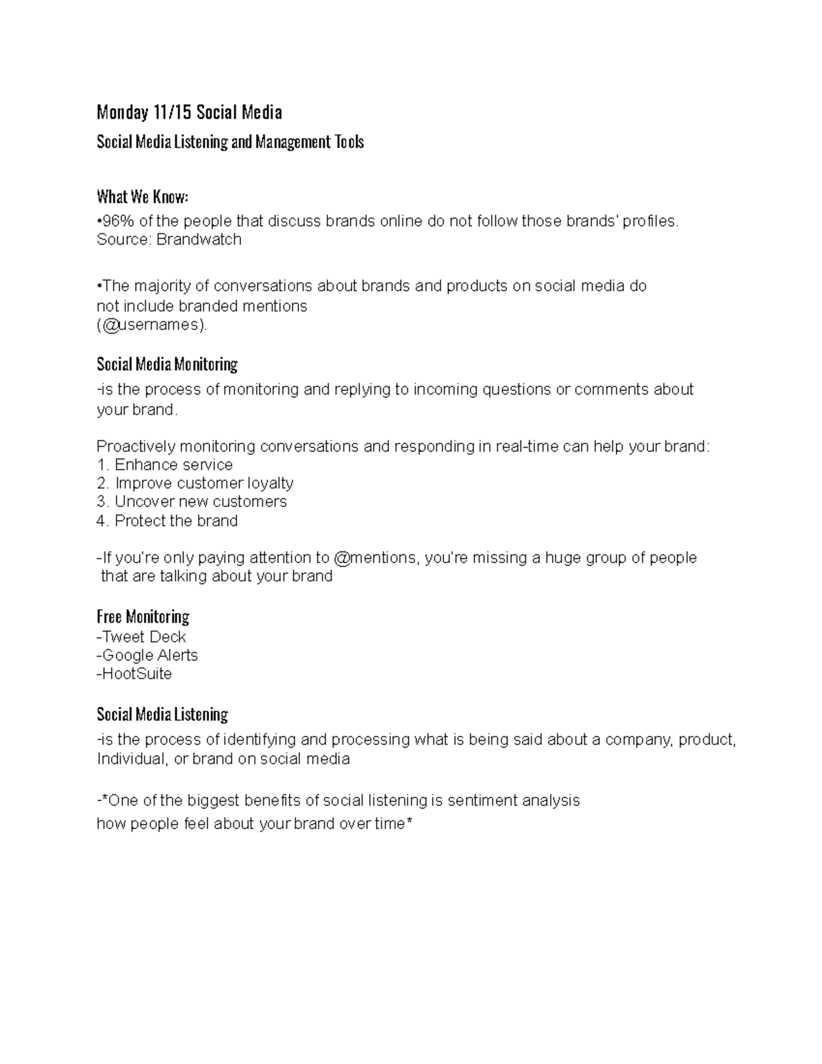 Section 1-Social Media Listening and Management Tools - Monday 11/15 ...