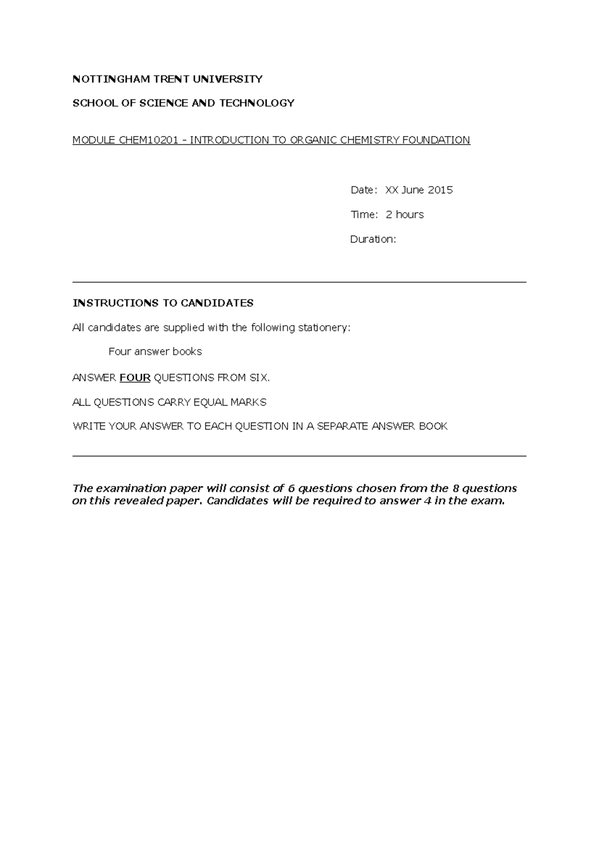 Exam 1 June 2015, questions - NOTTINGHAM TRENT UNIVERSITY SCHOOL OF ...