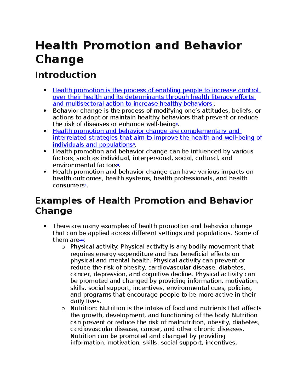 Health Promotion and Behavior Change - Health Promotion and Behavior ...