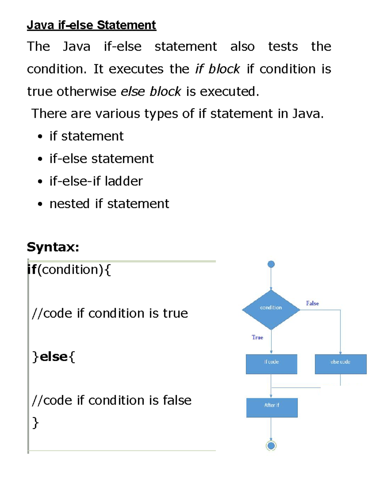 Java If Else Java If Else Java If else Statement The Java If else