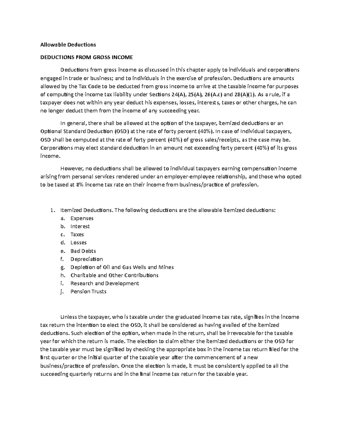 Allowable Deductions - Allowable Deductions DEDUCTIONS FROM GROSS ...