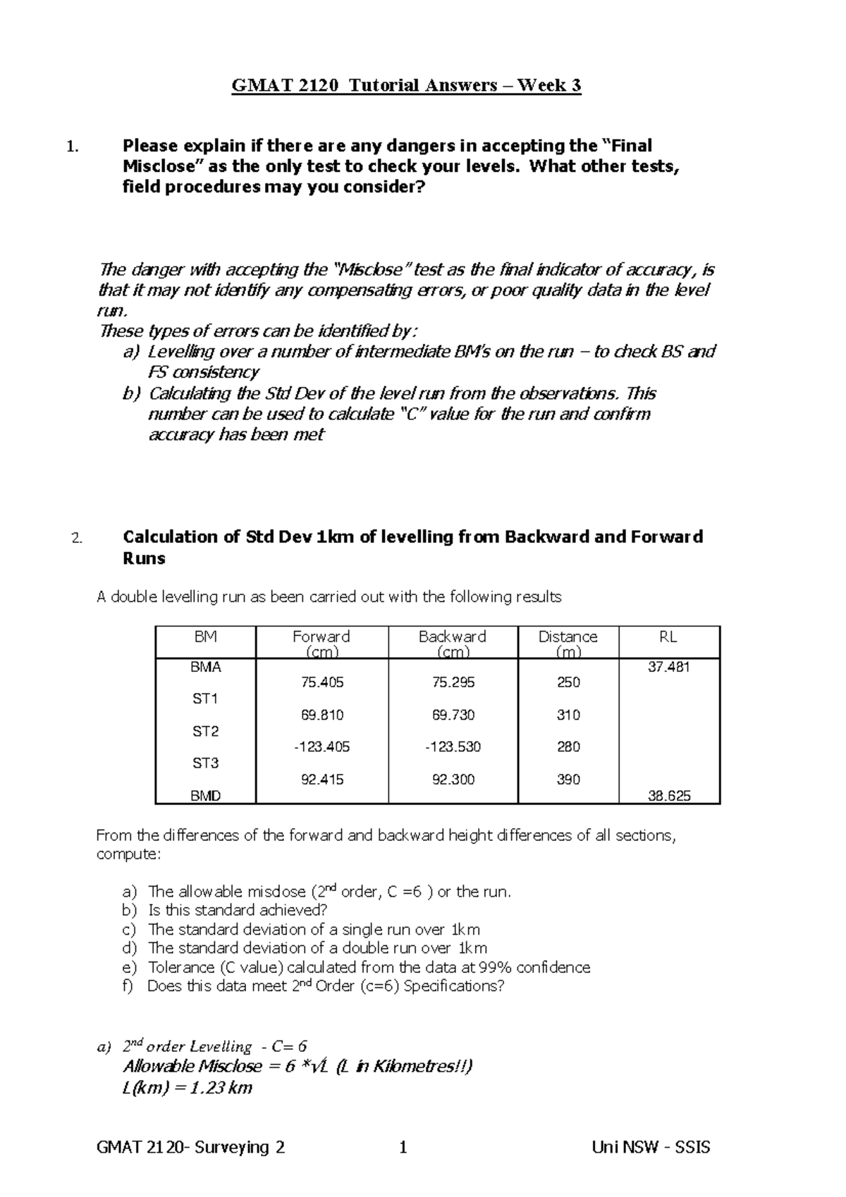 Levelling Revision Answers - GMAT 2120 Tutorial Answers – Week 3 1. Please explain if there are ...