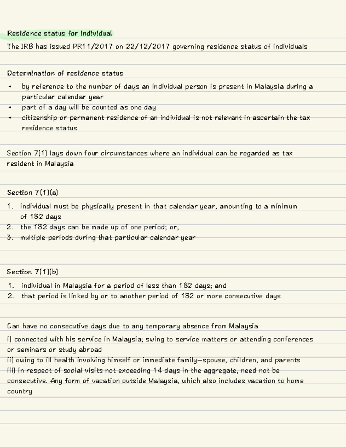 TAX267 - residence status - Residence status for individual The IRB has ...