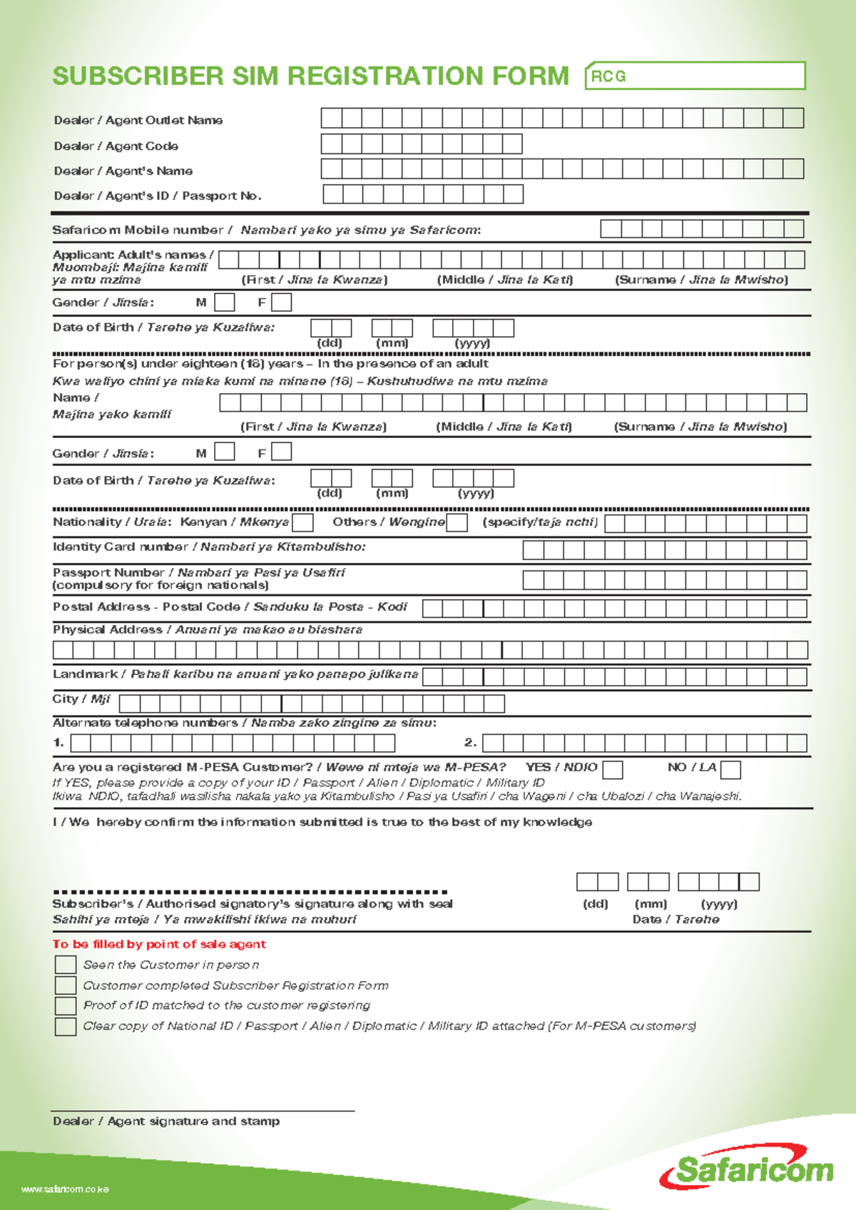 Subscriber Registration FORM - Dealer / Agent Outlet Name Dealer ...