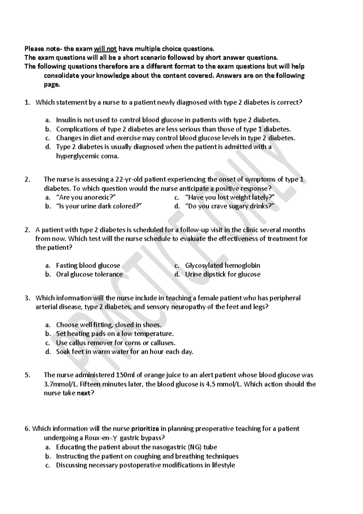 NSN911 exam prac- MCQ - Please note- the exam will not have multiple ...