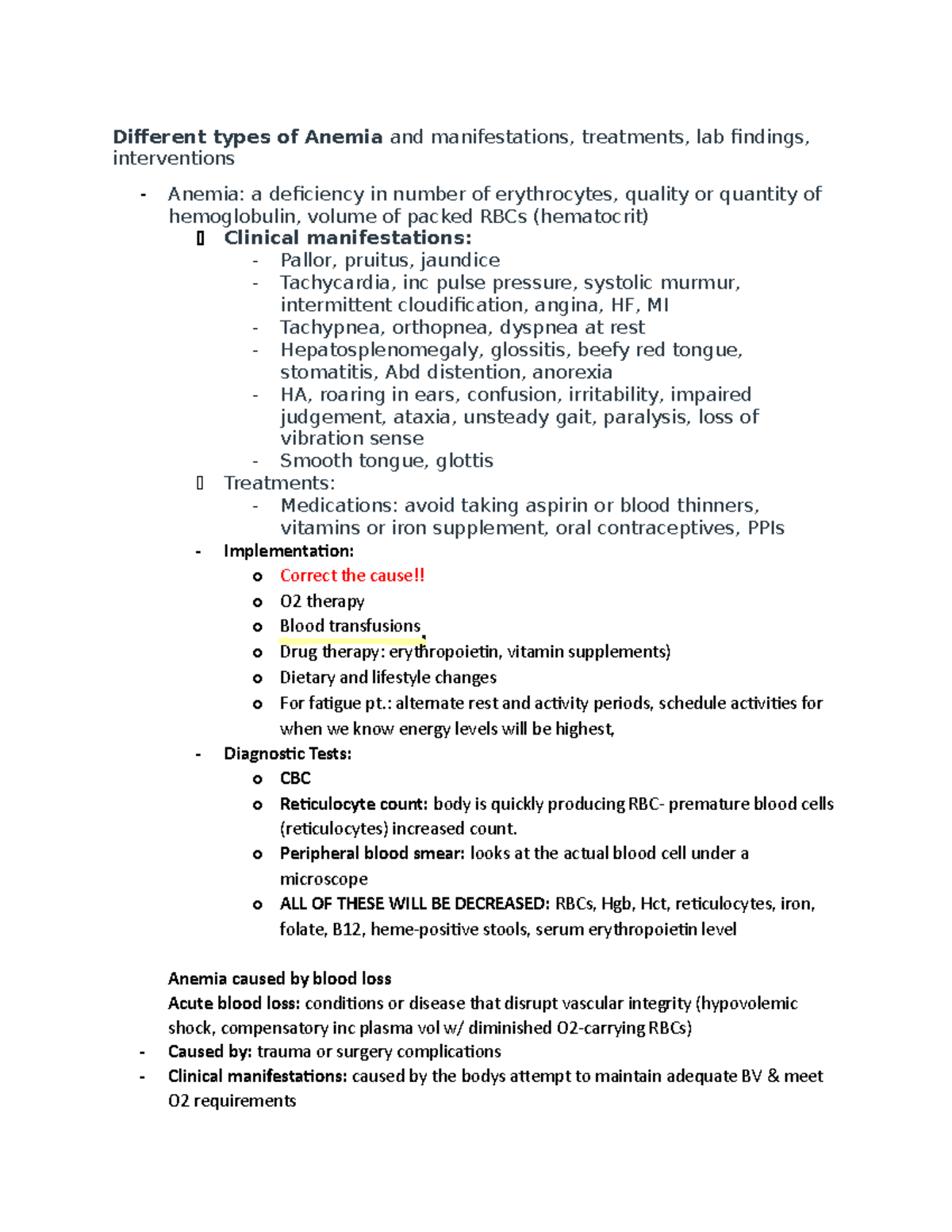 AH II exam 3 - Exam three notes - Different types of Anemia and ...