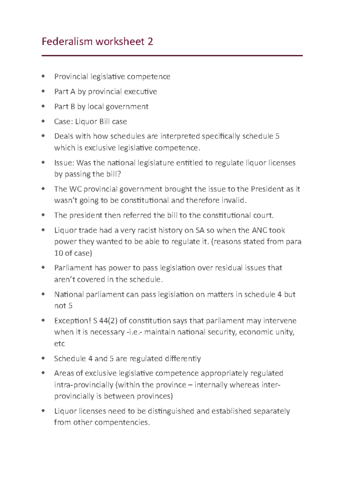 Federalism worksheet 2 - Issue: Was the national legislature entitled ...