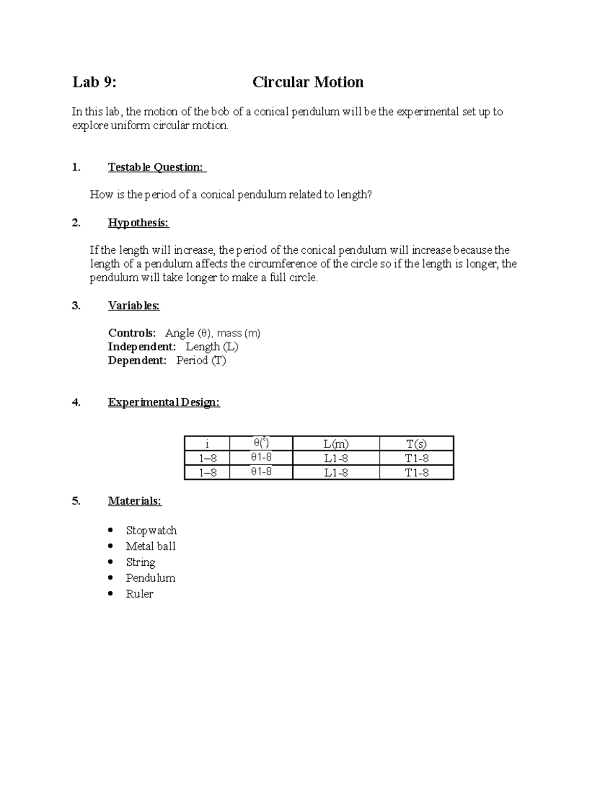 Lab 9 Circular motion - Lab 9: Circular Motion In this lab, the motion ...