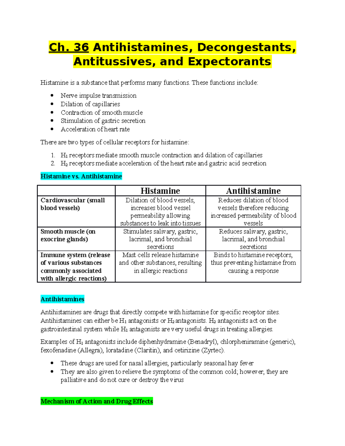 Pharm Exam 3 - Antihistamines, Decongestants, Antitussives, and ...