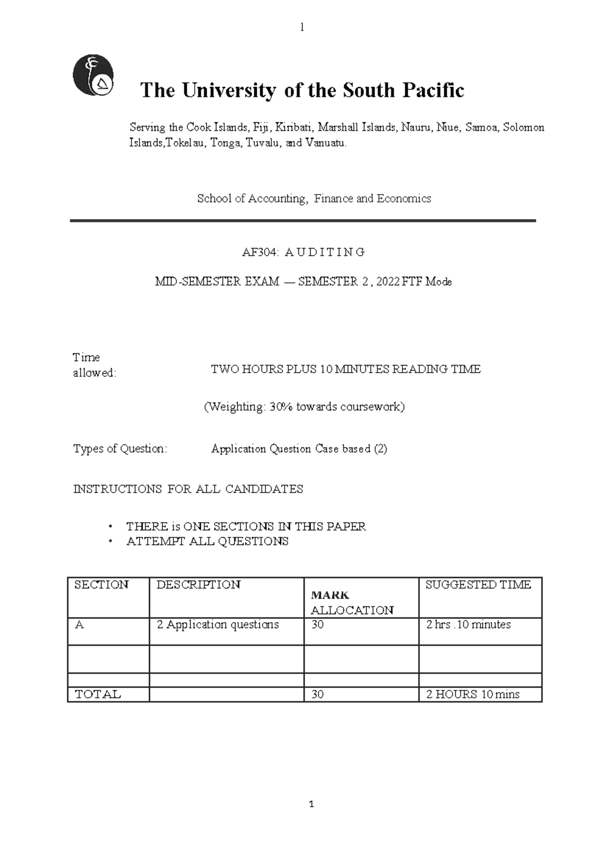 Mst af304 sem AF304 DOG 2 new sol on moodle 2022 - 1 The University of ...