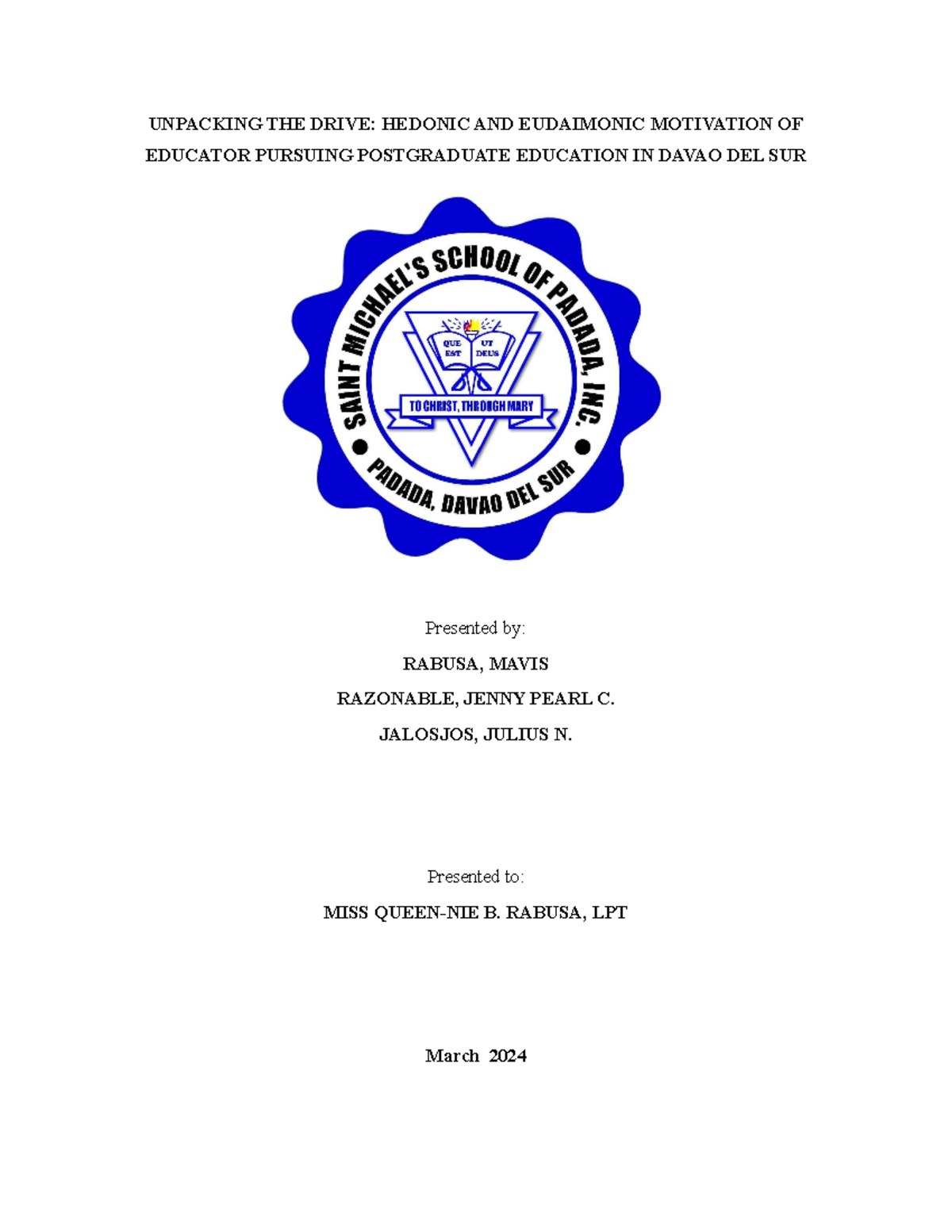 Science Investigatory Project Format 2023 2024 3 - UNPACKING THE DRIVE ...