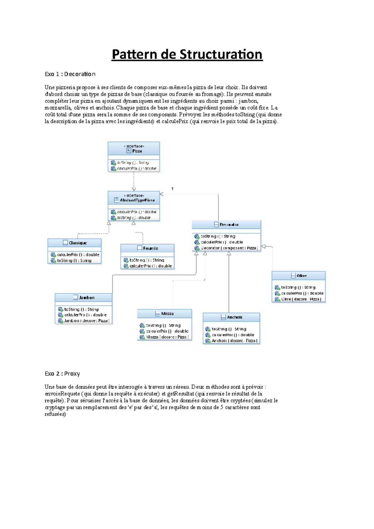 Pattern Structuration - Pattern de Structuration Exo 1 : Decoration Une pizzeria propose à ses ...
