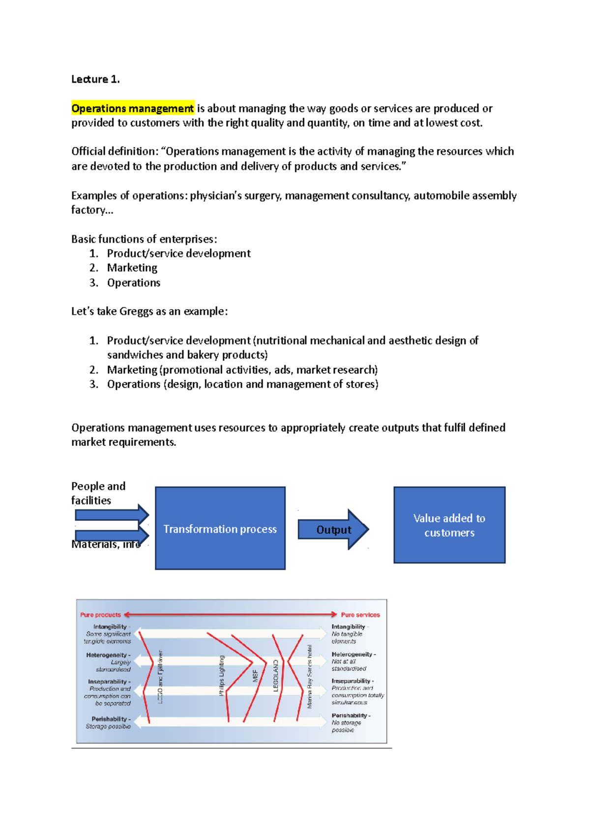 Lecture Notes Operations Management Lecture 1 Operations Management Is About Managing The Way