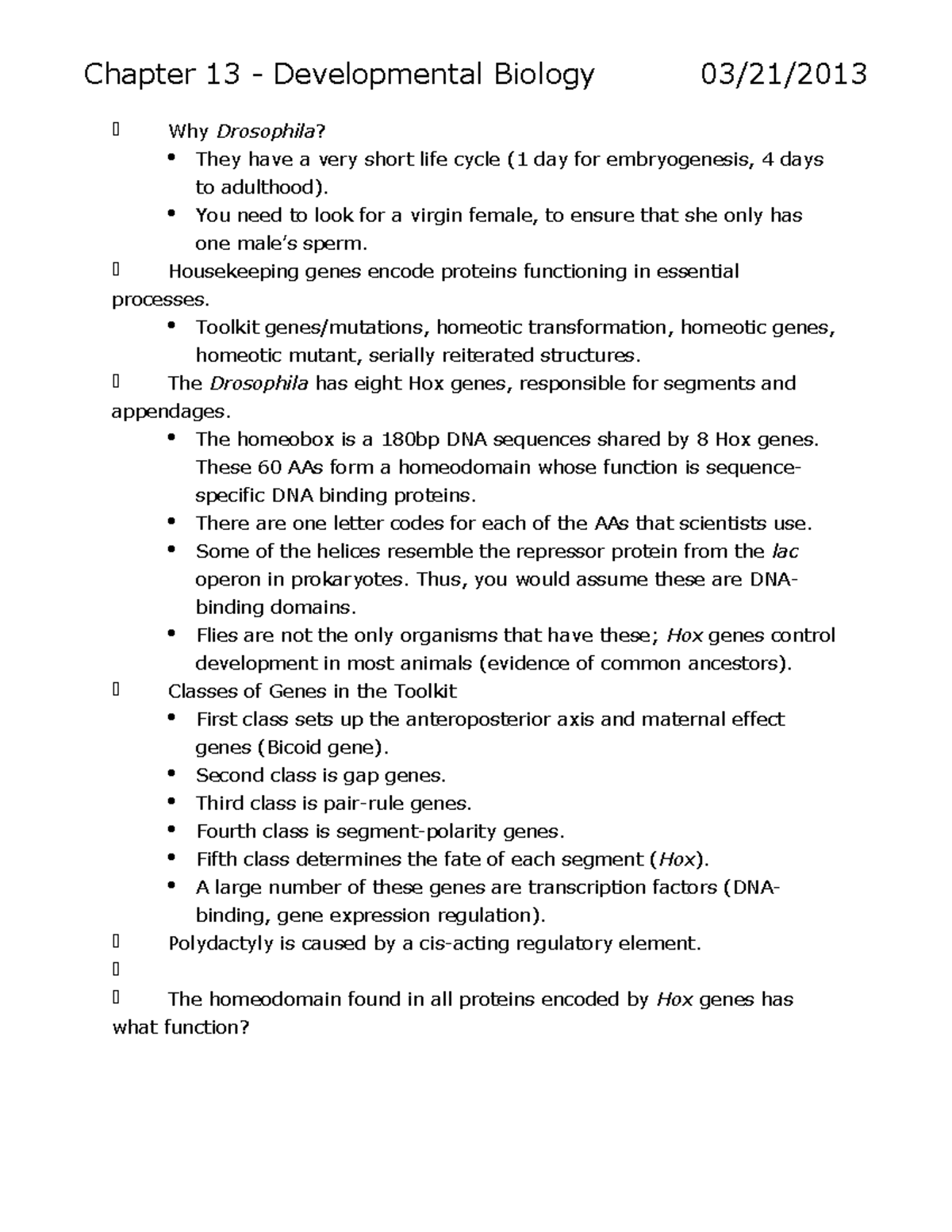 Test 3 Class Notes - Test 3, Dr. Wang - Chapter 13 Developmental ...