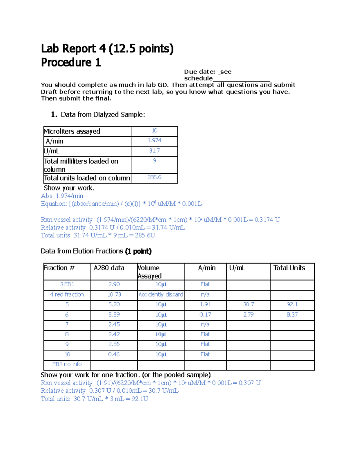 worksheet number 4 - Lab Report 4 ( 12. 5 points) Procedure 1 Due date ...