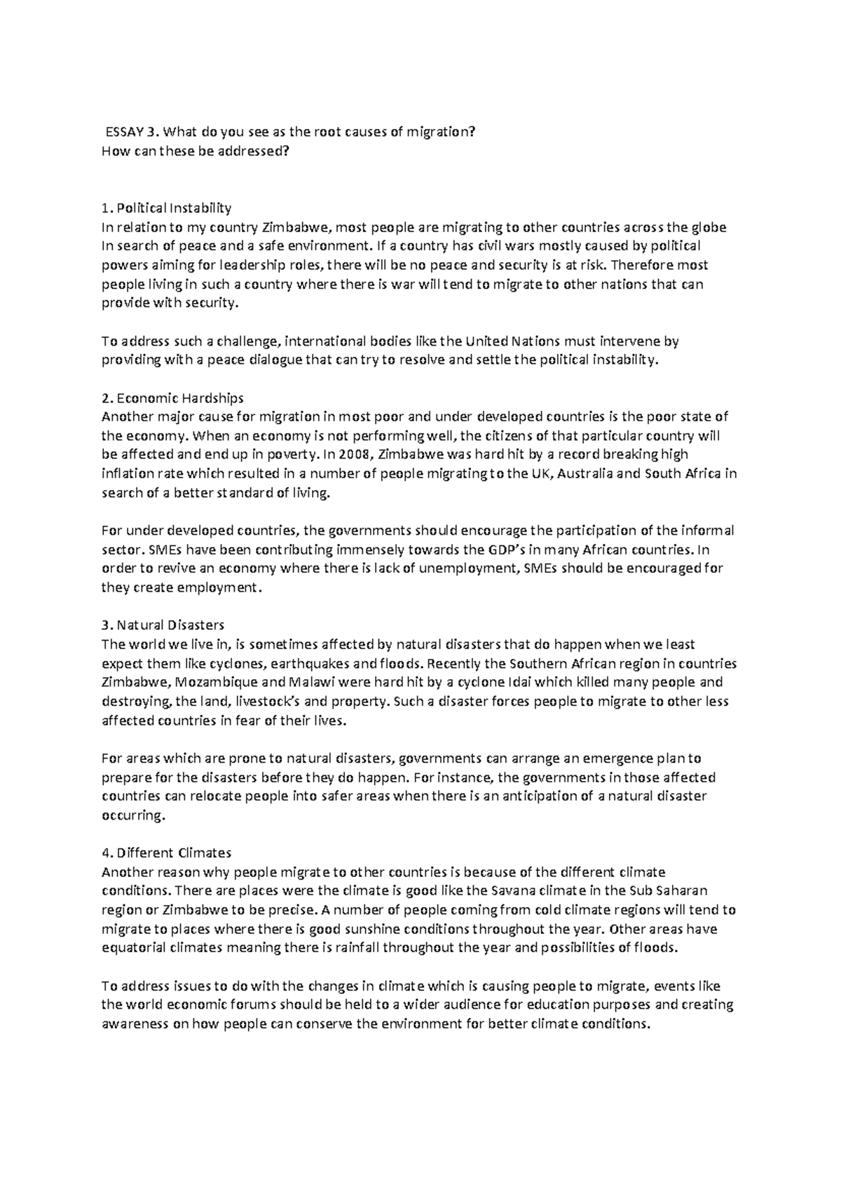 Causes of migration - ESSAY 3. What do you see as the root causes of ...