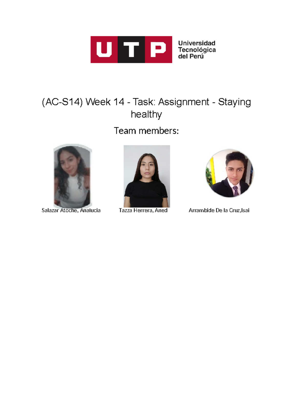 Week 14 Task - Week 14 Task - Ingles IV - (AC-S14) Week 14 - Task: Assignment - Staying healthy ...