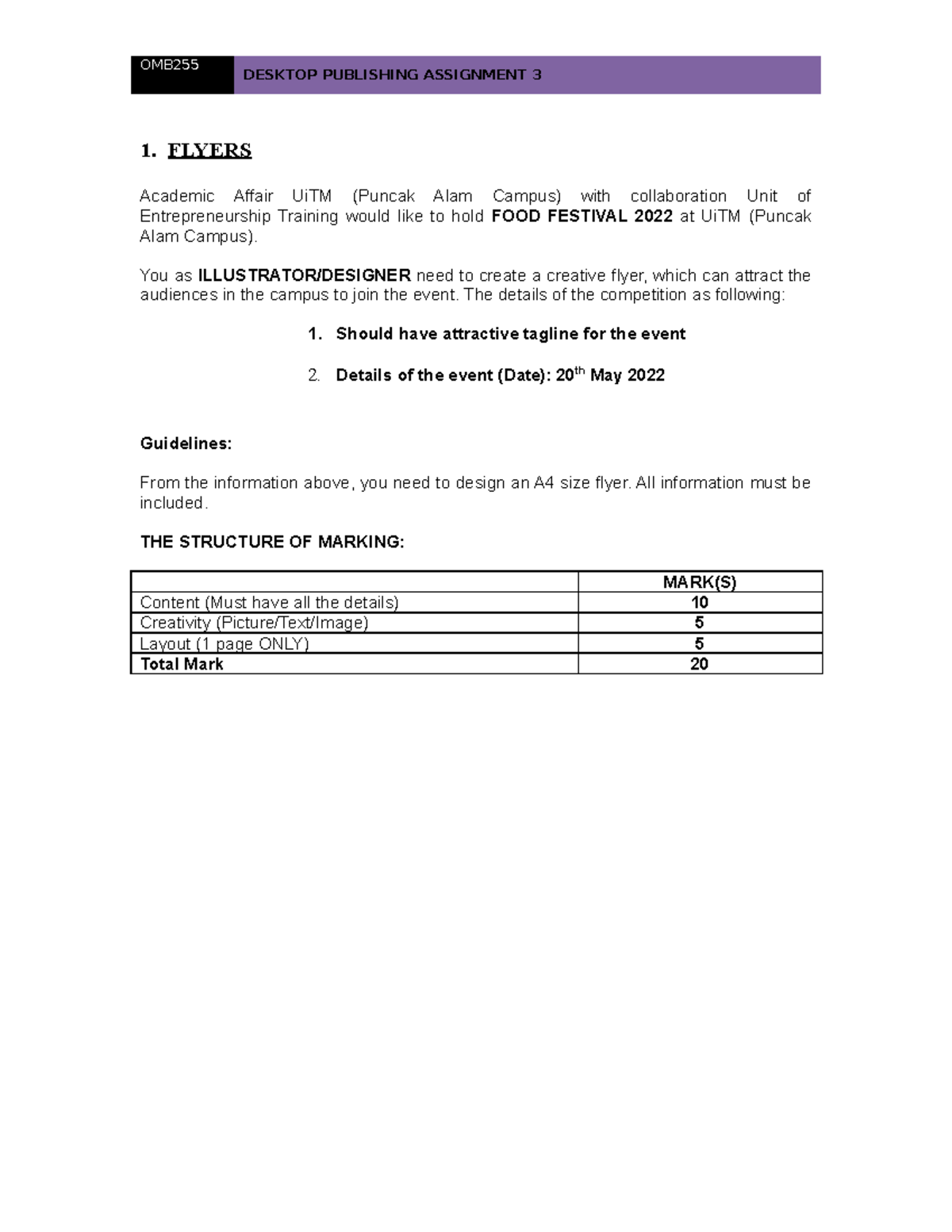 Assignment 3 (DTP) - see - OMB DESKTOP PUBLISHING ASSIGNMENT 3 1 ...