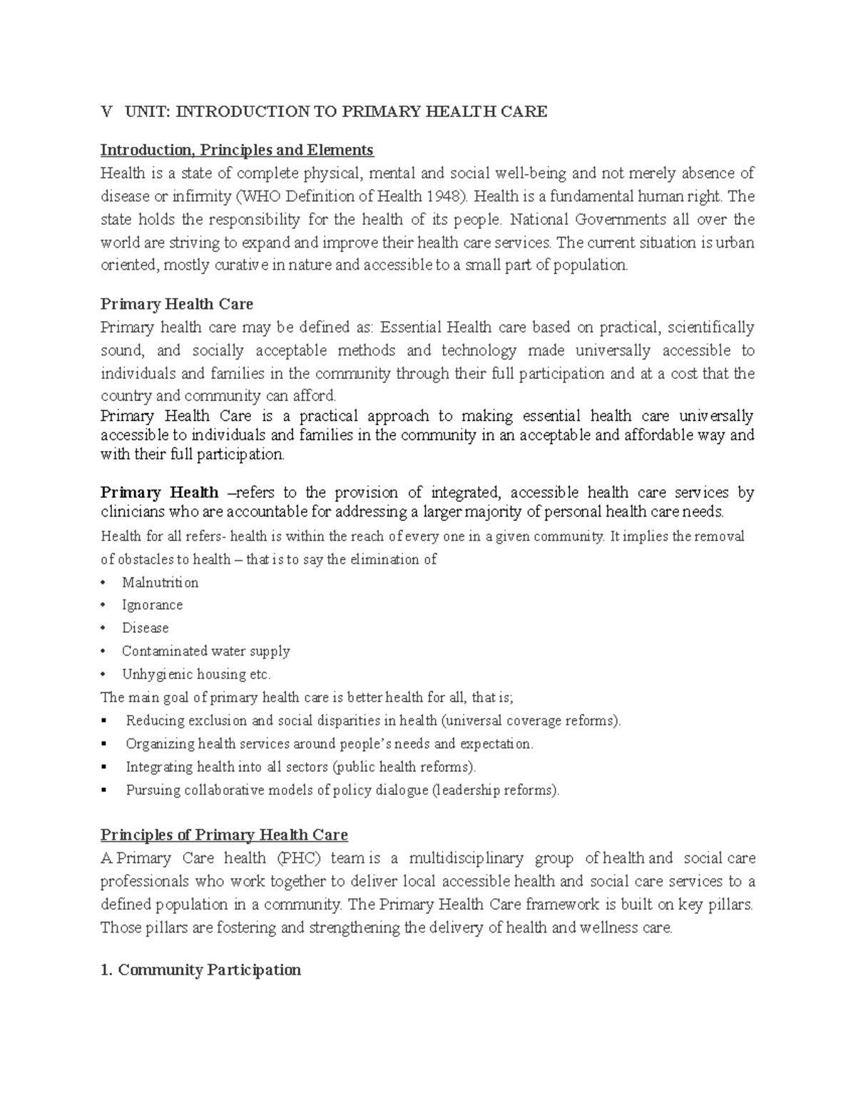 Lecturer. Notes. Primary - V UNIT: INTRODUCTION TO PRIMARY HEALTH CARE ...