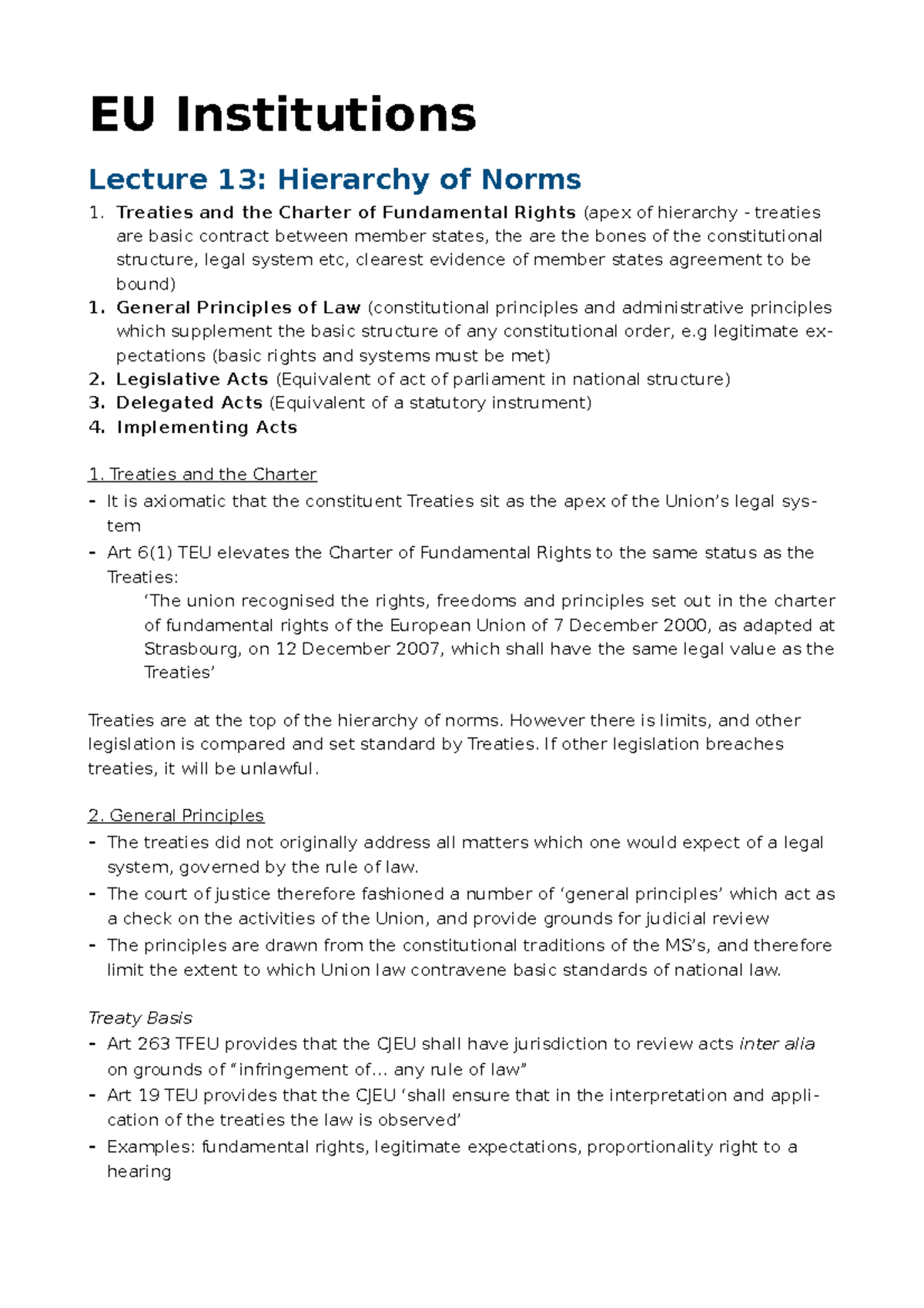 Lecture 13: Hiearchy of Norms 1 - EU Institutions Lecture 13: Hierarchy ...