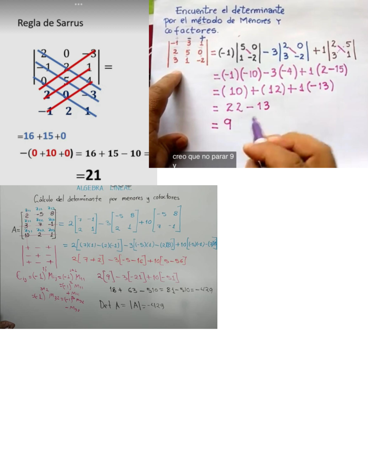Calculo 3 help - dada - Encuentre el determinante Regla de Sarrus por ...