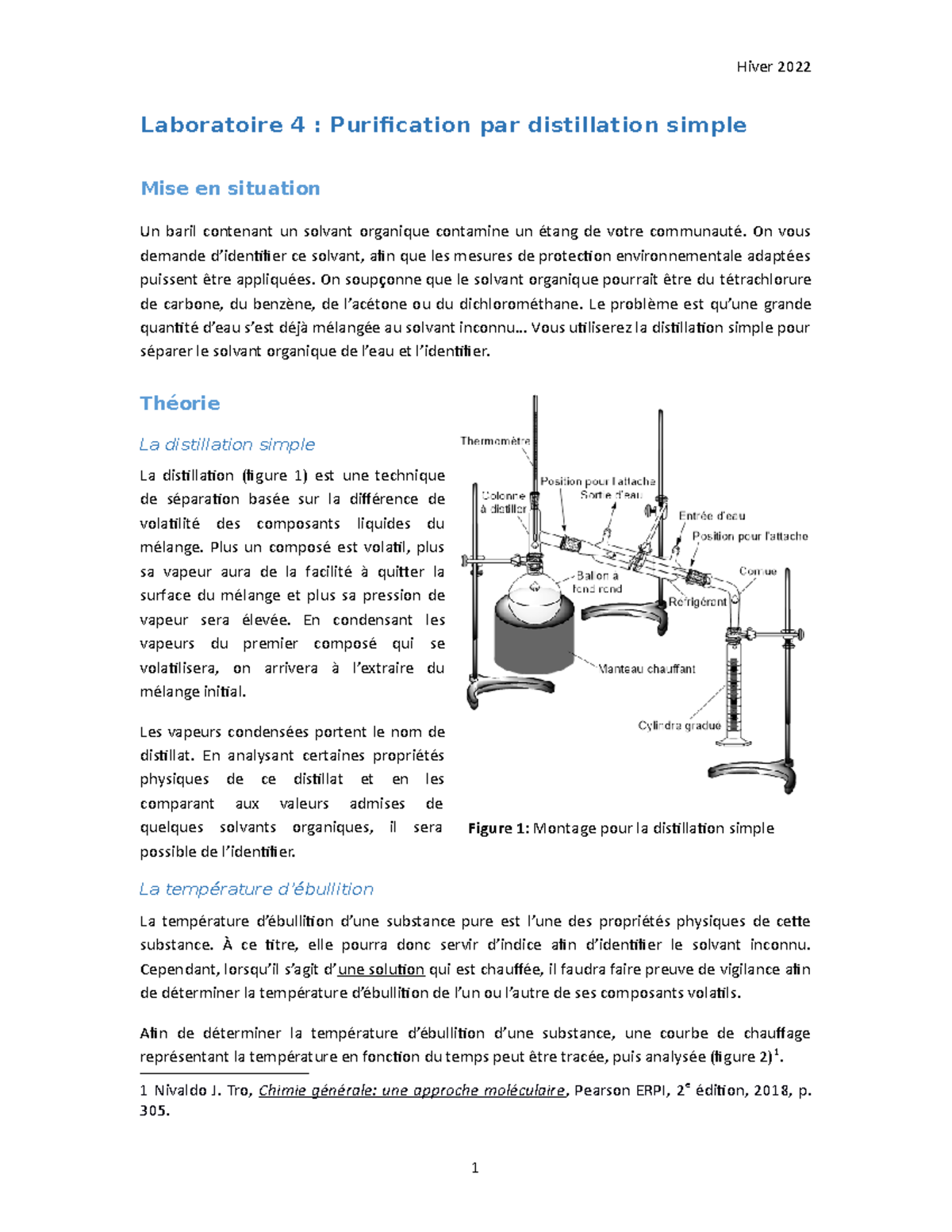 Protocole distillation inconnu H22 Preliminaire Dion - Laboratoire 4 : Purification par ...