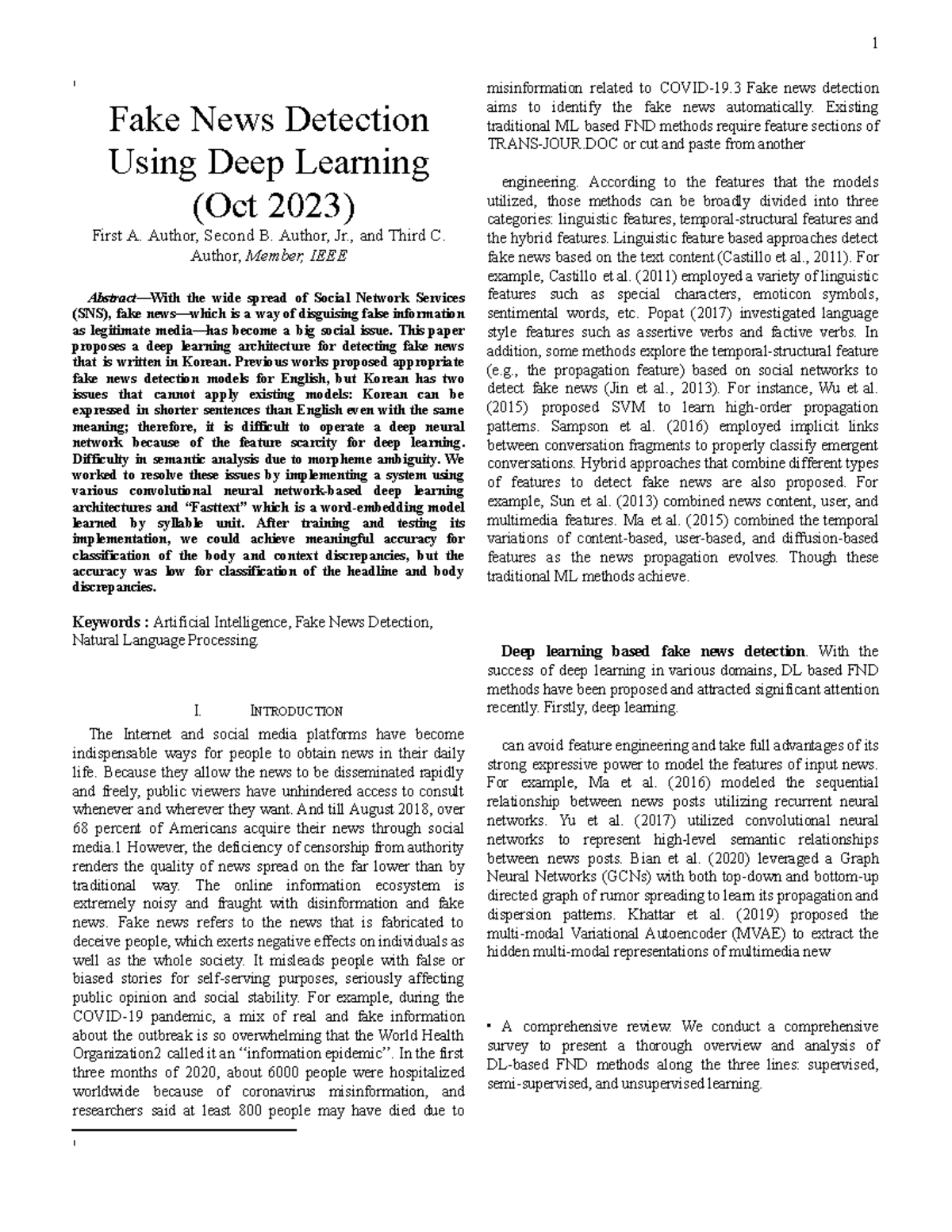 Research paper new fake news - 1 Fake News Detection Using Deep ...